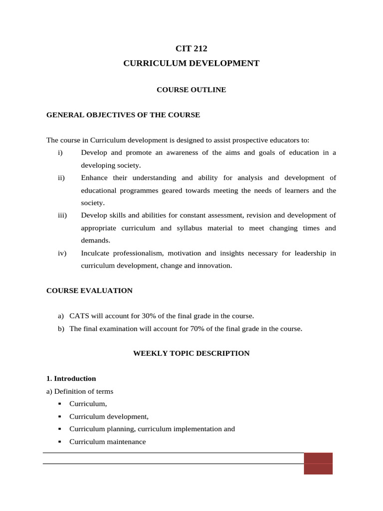 CIT 212 Curriculum Studies | PDF | Curriculum | Learning