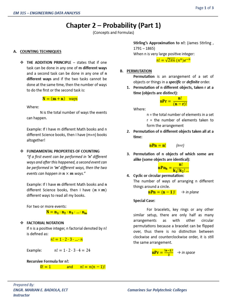 Probability & Counting Techniques Guide | PDF | Permutation | Numbers