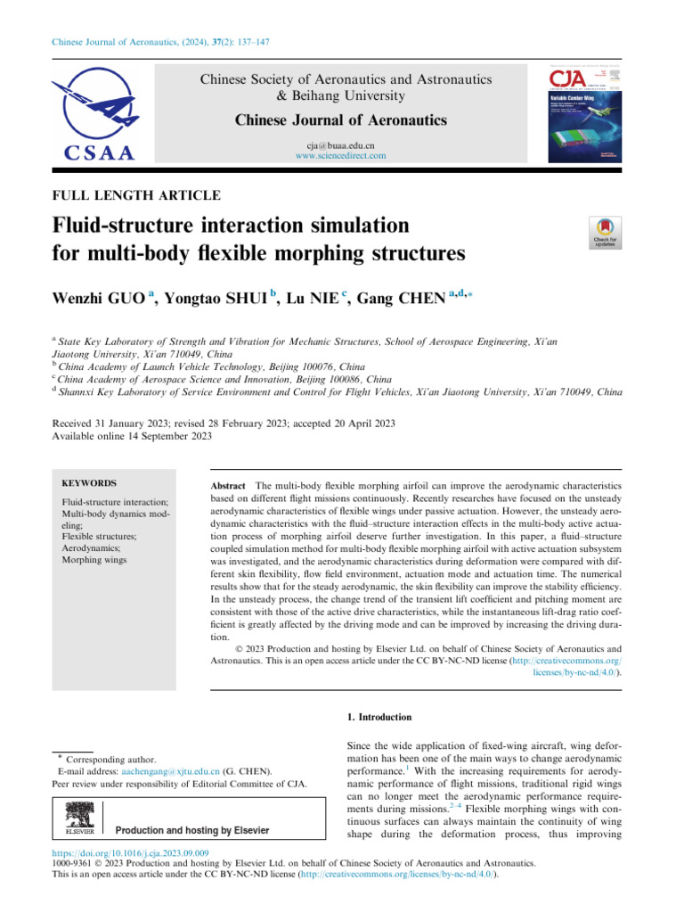 Guo 2024 Fluid Structure Interaction Simulation For Multi Body Flexible Morphing Structures
