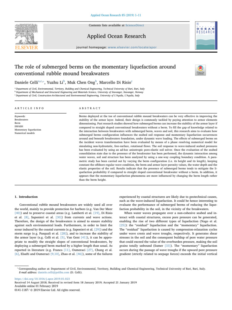 Celli_2019_The role of submerged berms on the momentary liquefaction ...