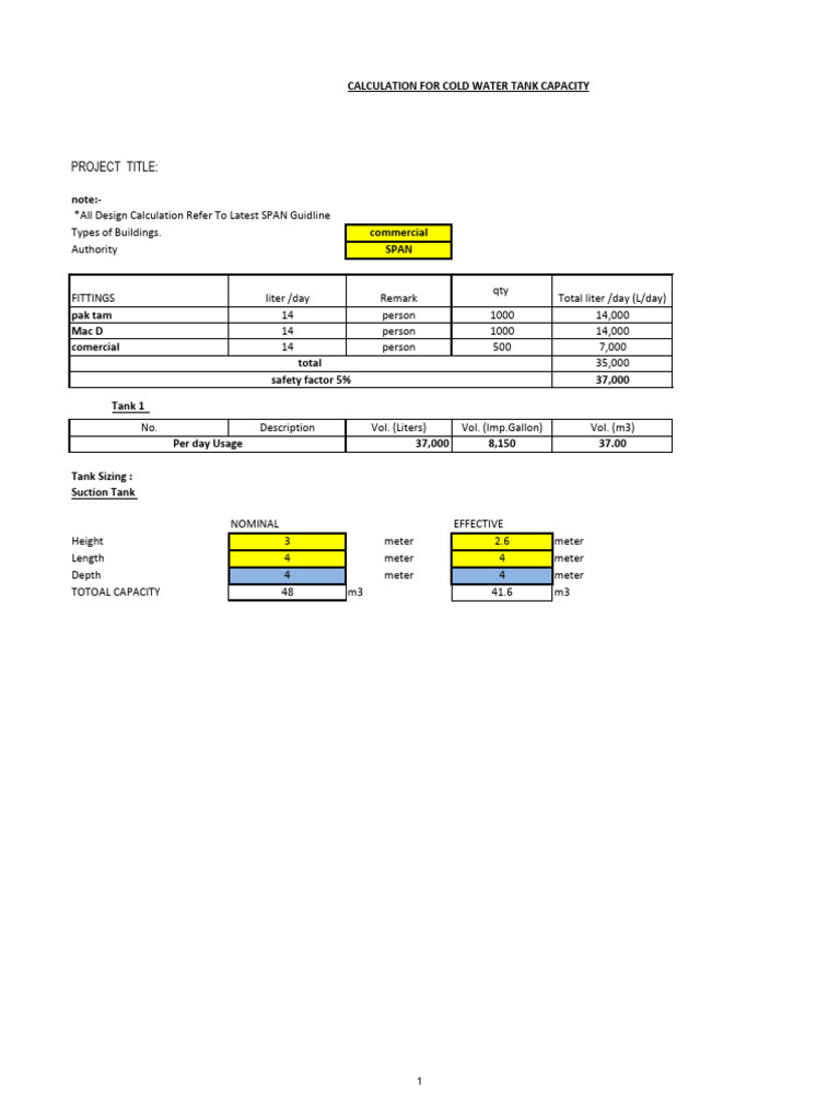 Cold Water Tank Size | PDF