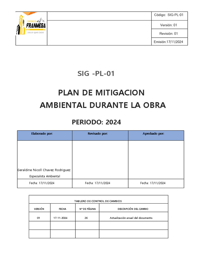 Plan de Mitigacion Ambiental Durante Obra | PDF | Mitigación del cambio ...