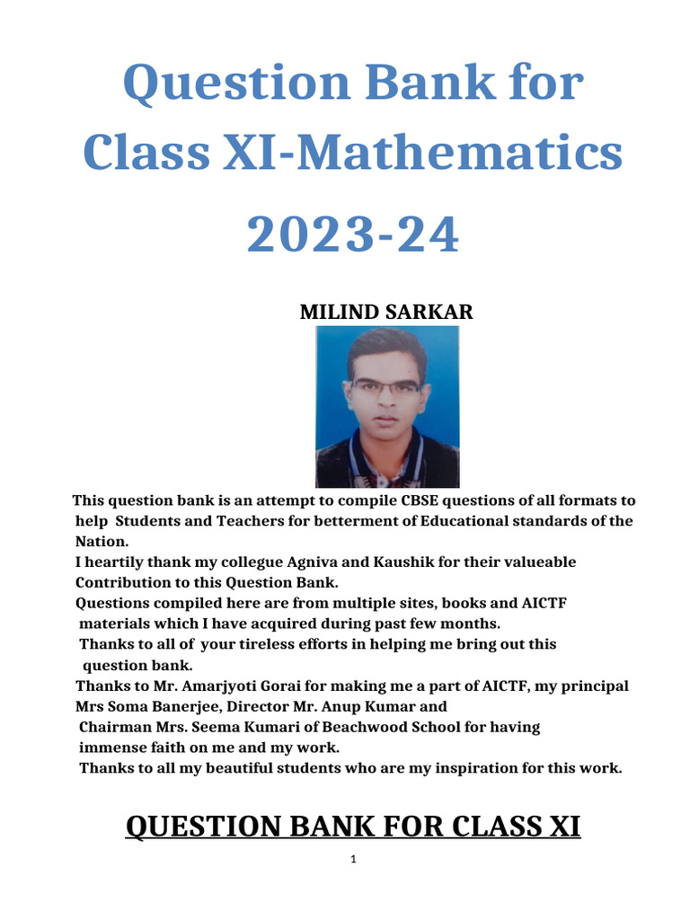 Class 11 Mathematics Question Bank 2023-24 | PDF | Function (Mathematics) | Area