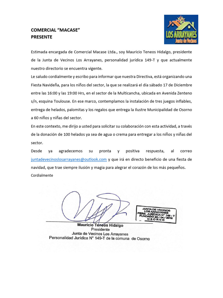 Carta Comercial Macase | PDF