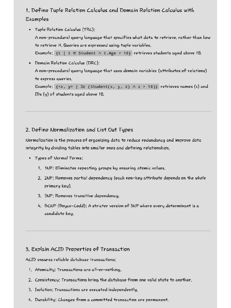 DBMS Mid 2 Answers - Short | PDF