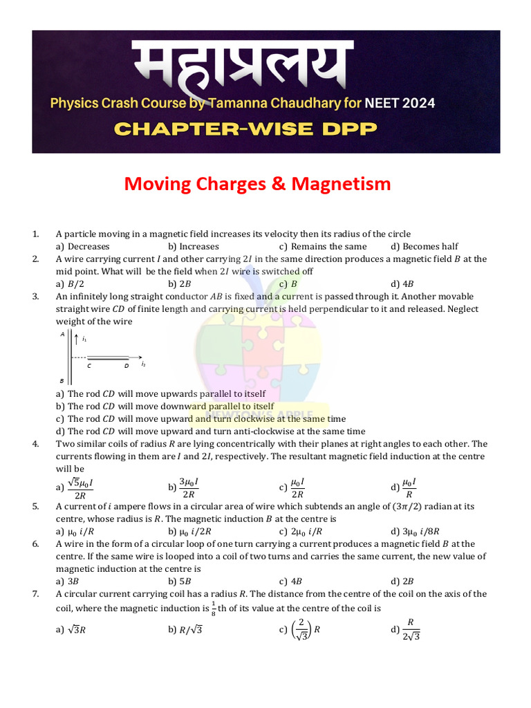 Maha DPP - Moving Charges and Magnetism | PDF | Magnetic Field | Electron