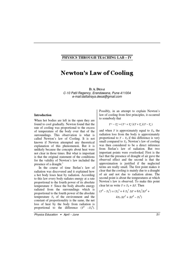 Newton's Law of Cooling: Physics Through Teaching Lab - Iv | PDF ...