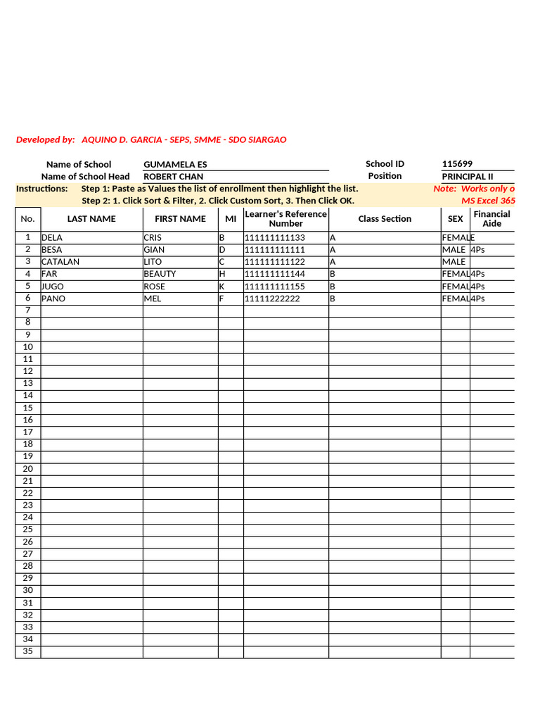 SAMPLE ONLYNATG6 Stratified Sampling Template | PDF