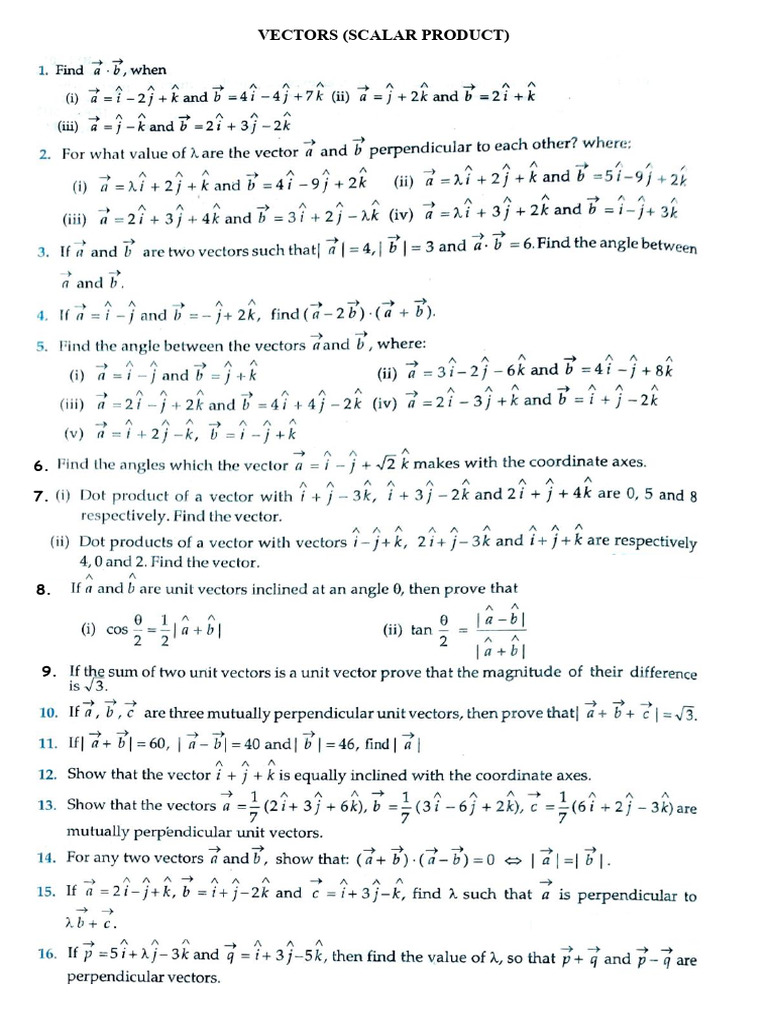 Vectors (Scalar Product) | PDF