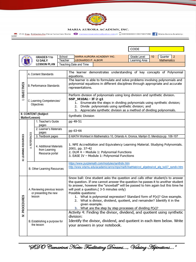 MATH10Q1W7D25 | PDF | Division (Mathematics) | Arithmetic