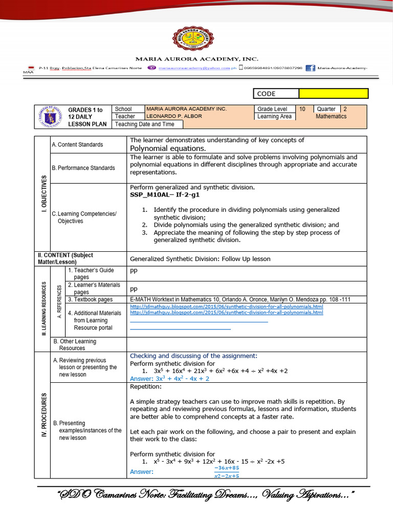 MATH10Q1W7D28 | PDF | Learning | Teachers