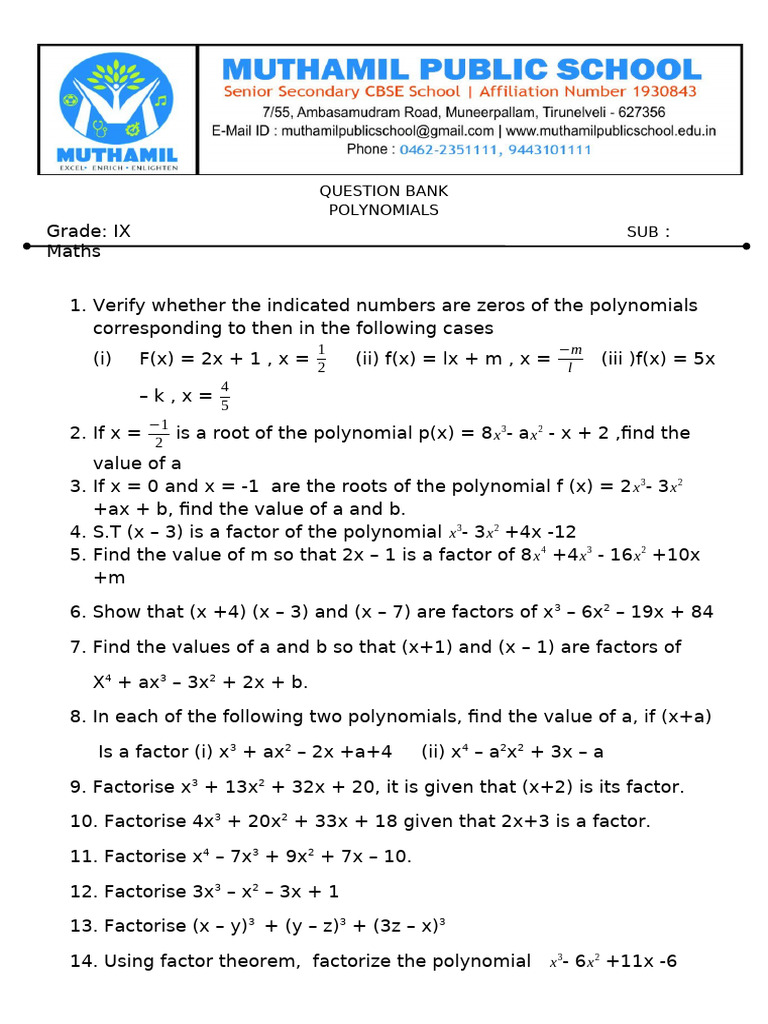 Chap 2 Polynomials Copy Pdf Factorization Algebra