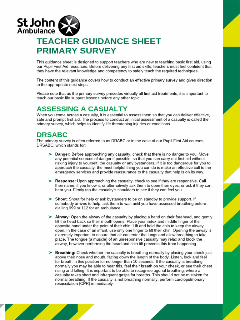 Teacher Guidance Primary Survey | PDF | Cardiopulmonary Resuscitation ...