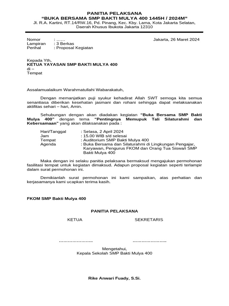 Buka Bersama SMP Bakti Mulya 400 2024 | PDF