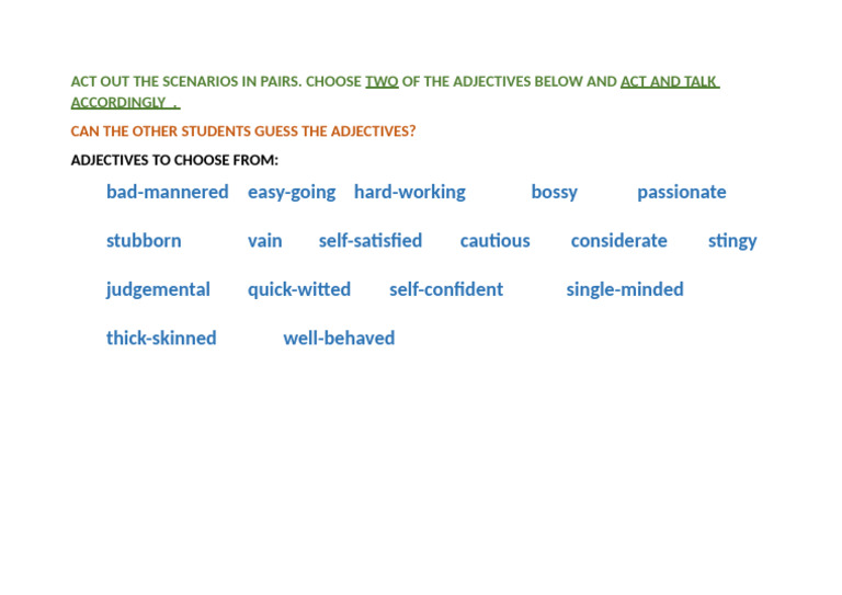 Act Out The Scenarios in Pairs | PDF
