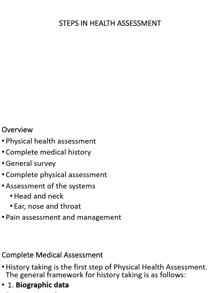 Health Assessment Steps and Techniques | PDF | Pain | Pain Management