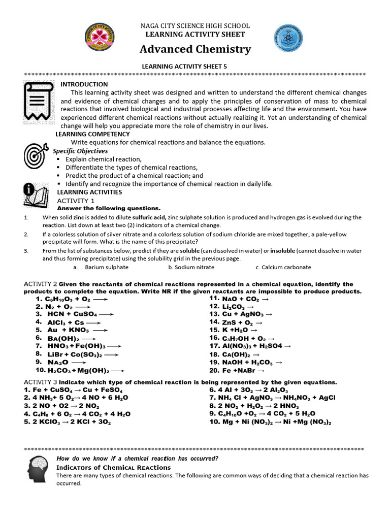 Types-of-Chemical-Reaction-Handout (1) | PDF | Combustion ...