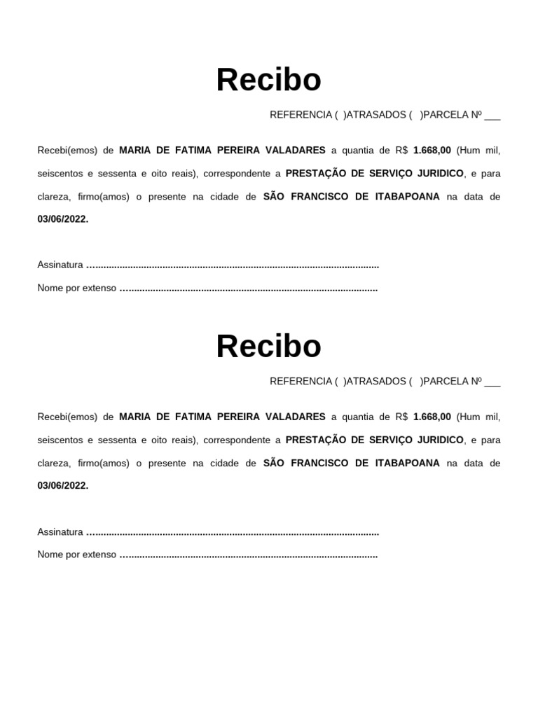 Modelo Recibo Simples Para Impressao | PDF