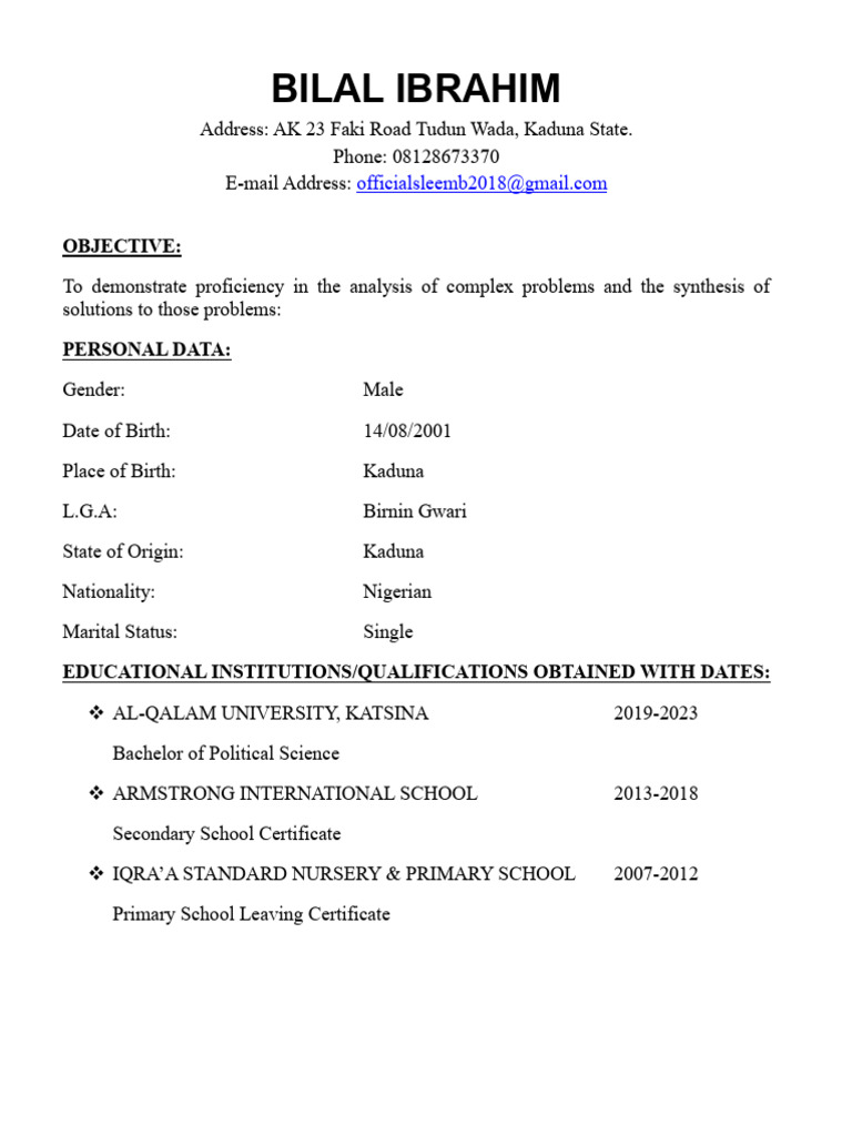 Bilal Ibrahim CV | PDF