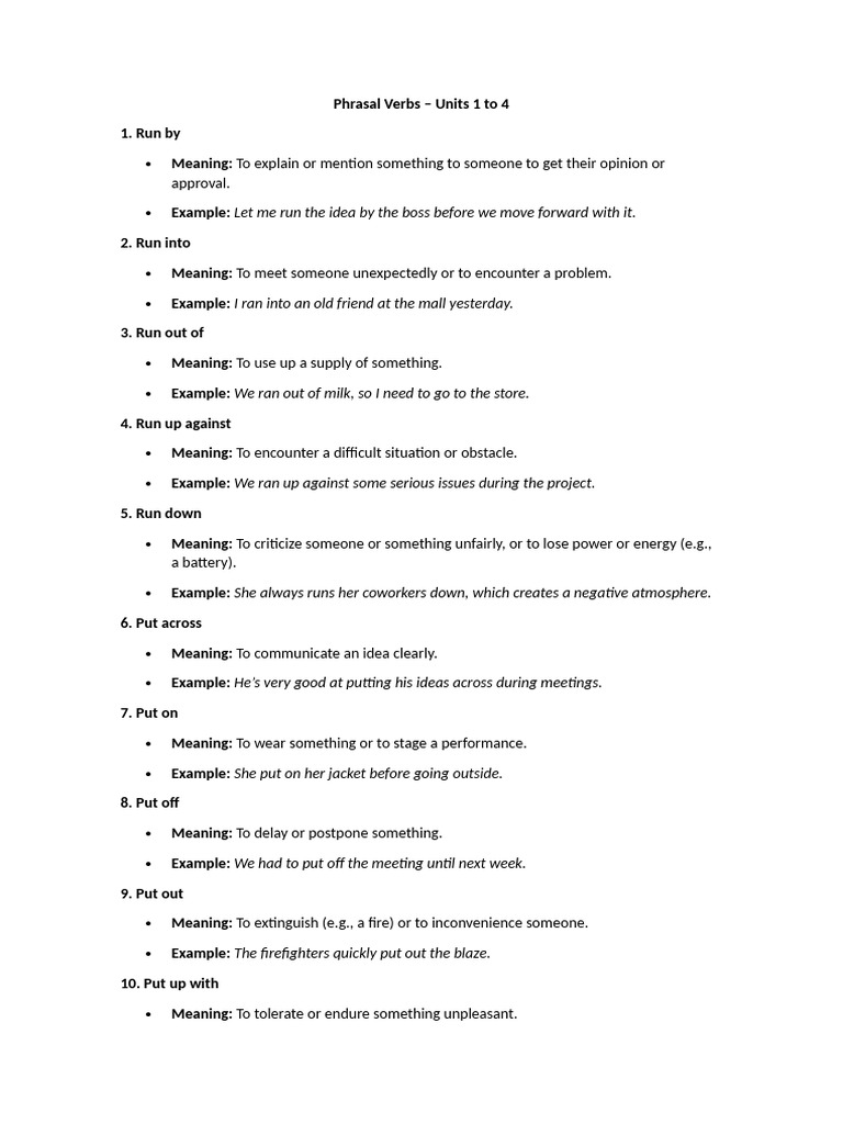 Phrasal Verbs - Units 1 to 3 | PDF | Cost Of Living | Social Psychology