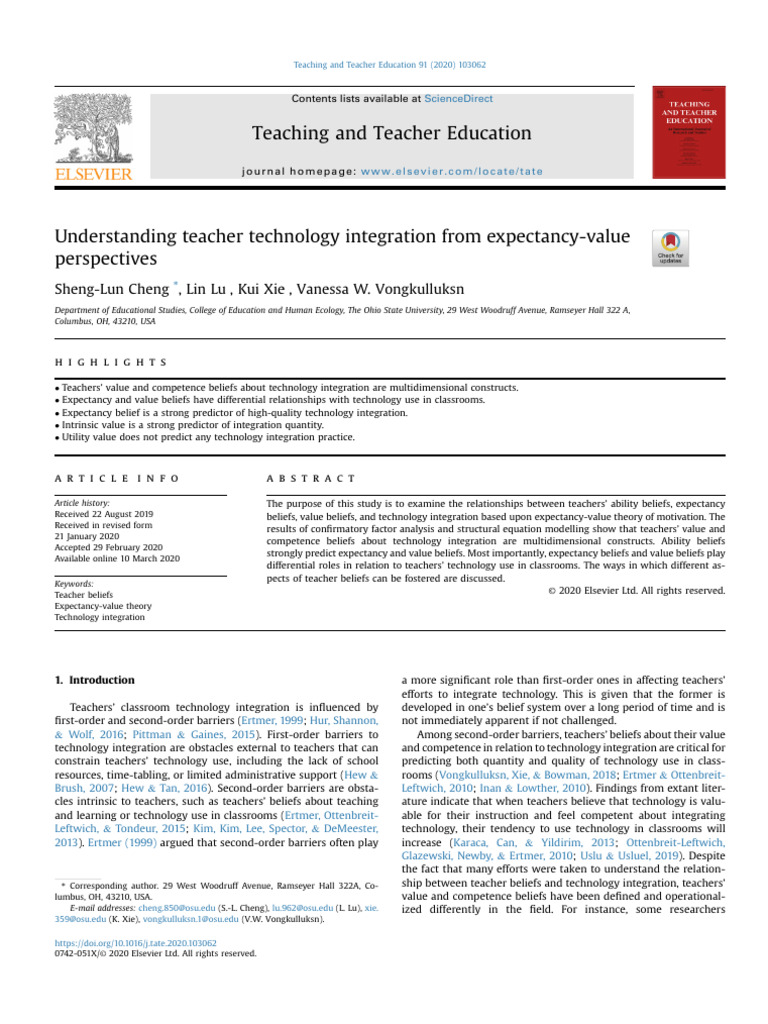 Understanding Teacher Technology Integration From e - 2020 - Teaching ...