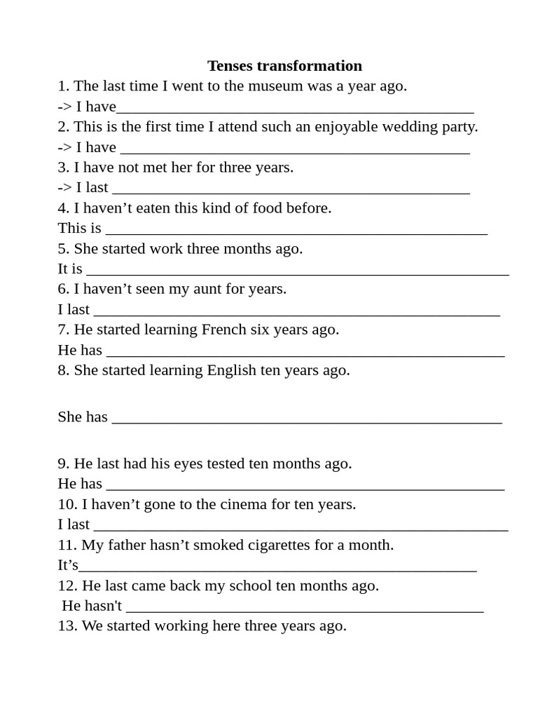 Tenses Transformation | PDF