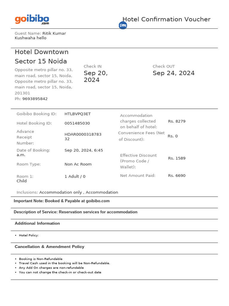 Goibibo Hotel Bill | PDF | Fee | Payments