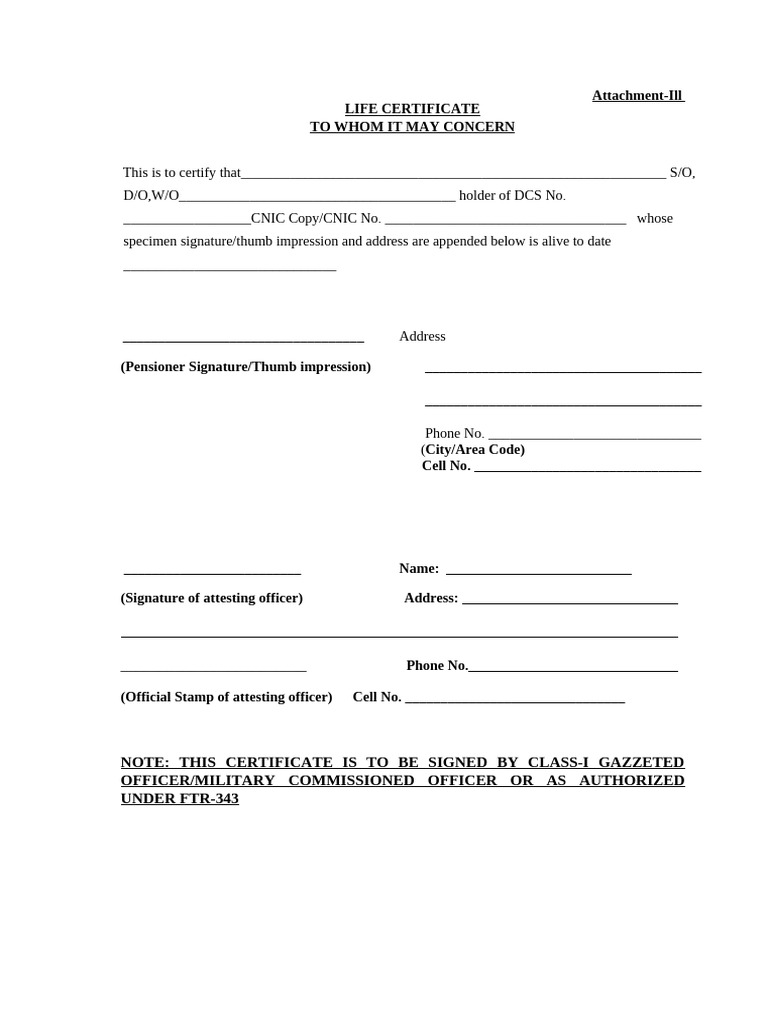 Life Certificate for Pension Verification | PDF