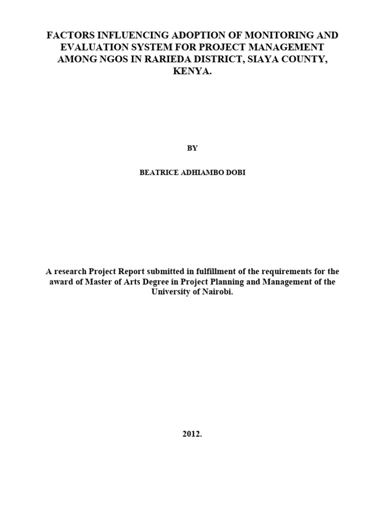 Dobi_Factors influencing adoption of Monitoring and Evaluation system for project management ...
