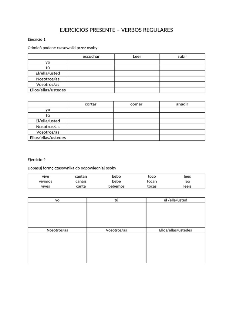 Ejercicios de Verbos Regulares en Presente | PDF