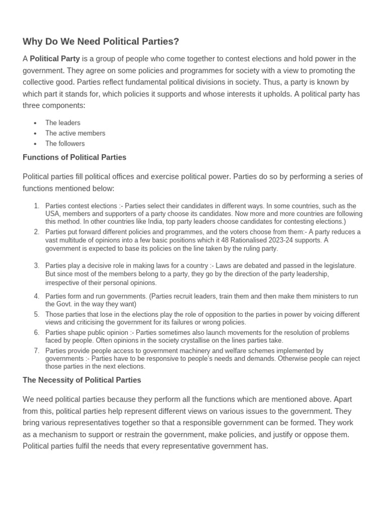 Political Parties Class X | PDF | Political Parties | Elections
