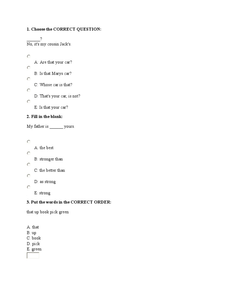 Choose The CORRECT QUESTION | PDF