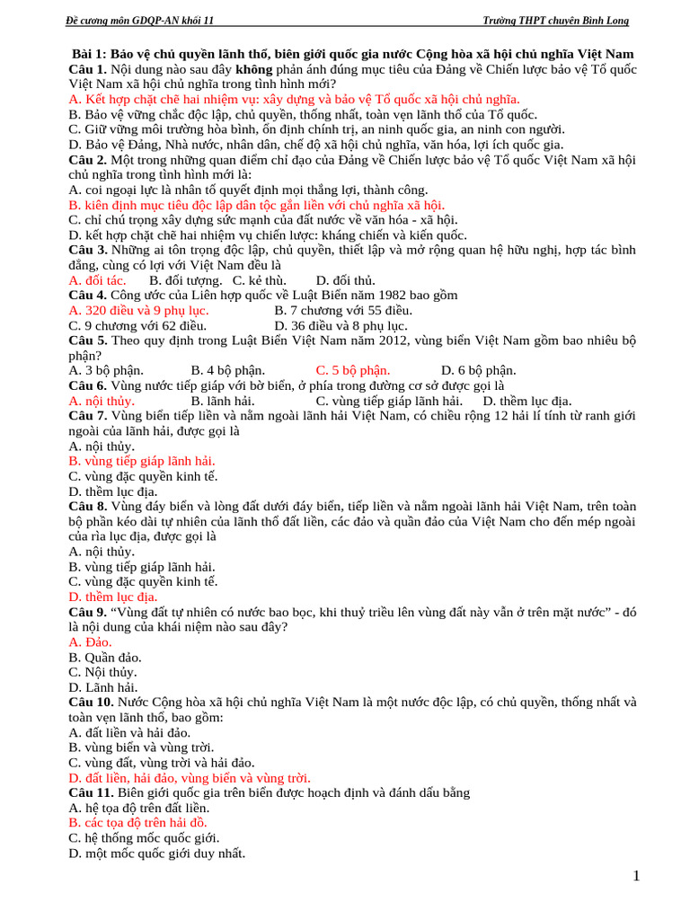 Đề cương ôn tập cuối kì 1 k11 | PDF