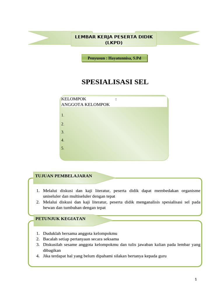 SPESIALISASI SEL - LKPD Ok | PDF