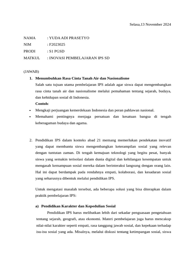 Inovasi Pembelasaran Ips SD - YUDA ADI PRASETYO | PDF