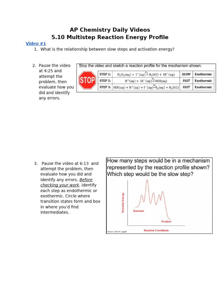 AP Chemistry Reaction Profiles | PDF