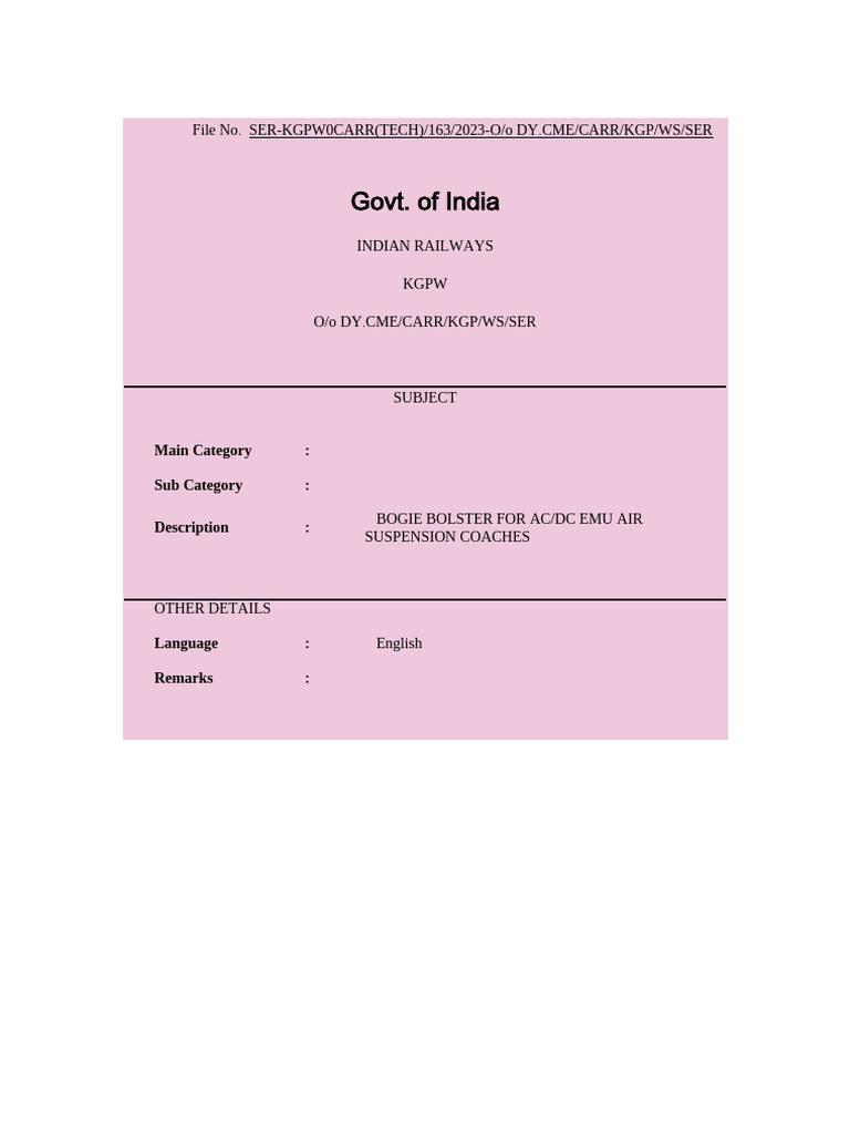 Bogie Bolster For Acdc Emu Air Suspension Coaches | PDF | Value Added ...