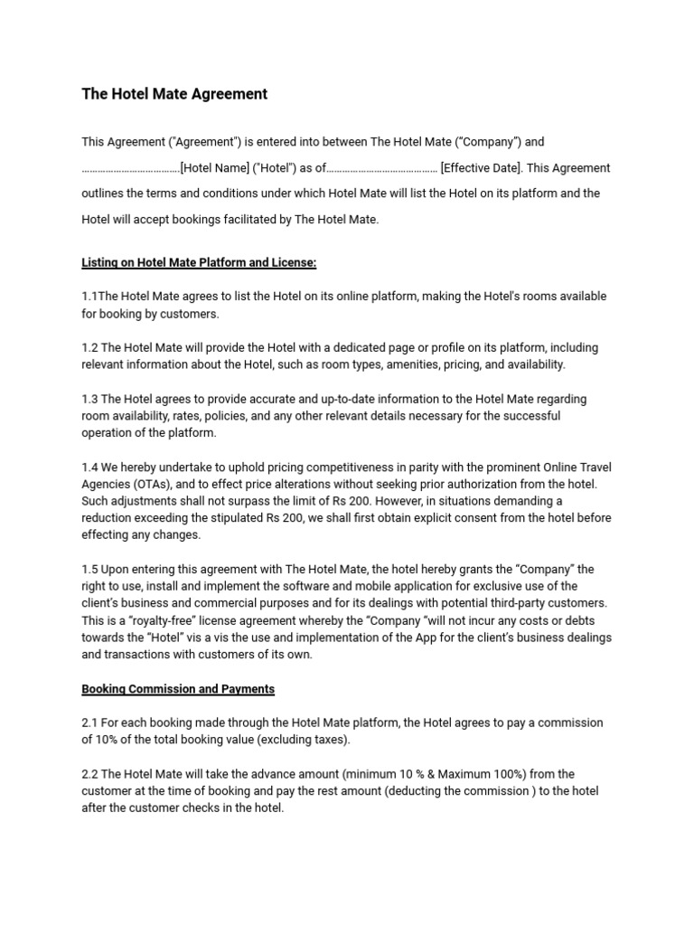 The Hotel Mate Agreement | PDF | Mediation | Business