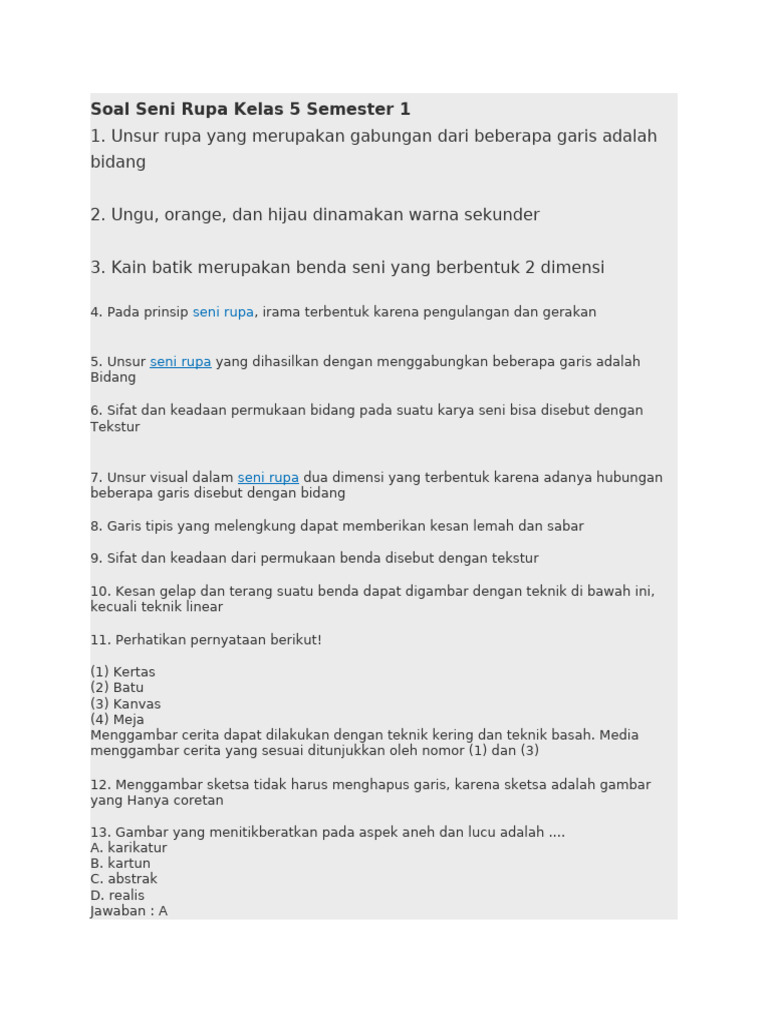 Soal Seni Rupa Kelas 5 Semester 1 | PDF