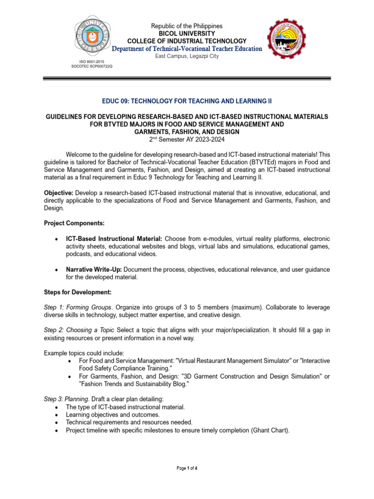 Guidelines for Final Requirement Educ 9 TTL2 | PDF | Educational Technology | Apa Style