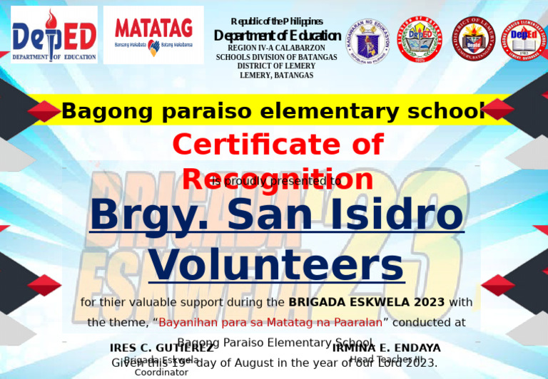 Certificate - Brigada Heroes | PDF