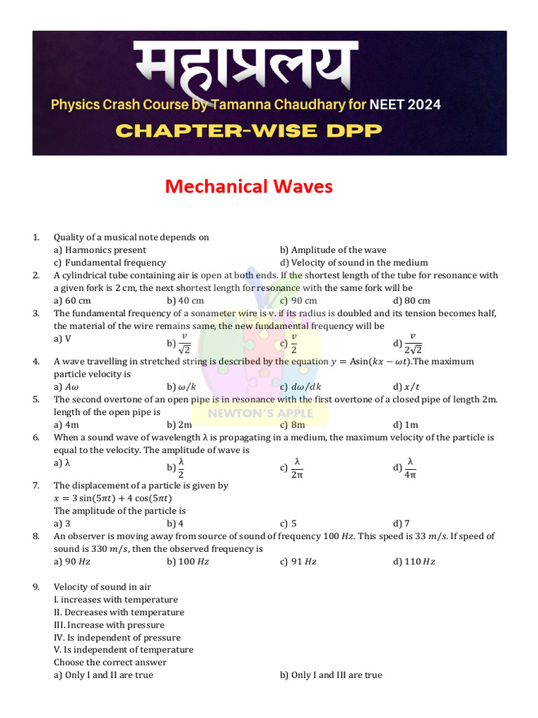 Mahapralay DPP - Waves | PDF | Waves | Frequency