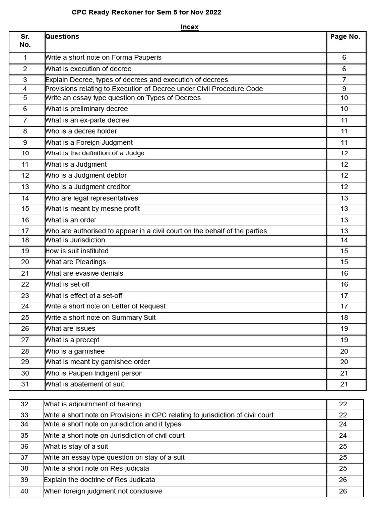 CPC Ready Reckoner Sem 5 | PDF | Lawsuit | Res Judicata