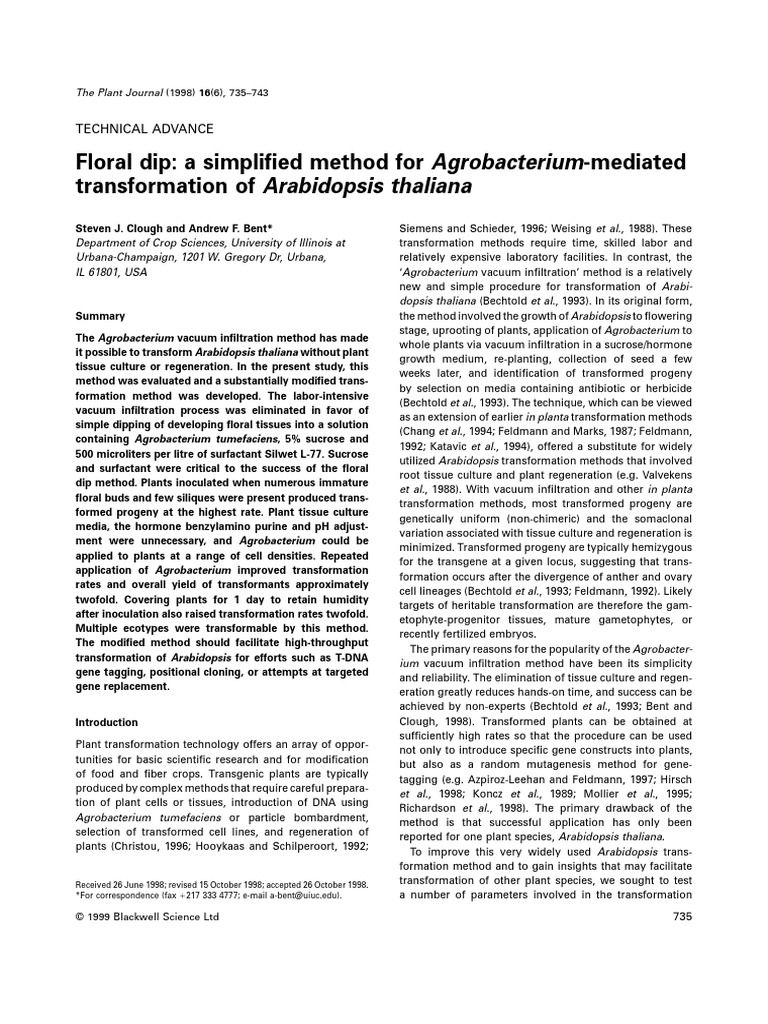 The Plant Journal - 2008 - Clough - Floral dip a simplified method for ...