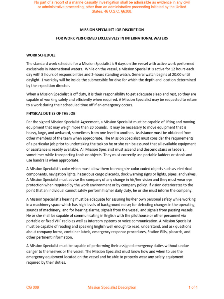 Cg-009 Mission Specialist Description 060220 | PDF