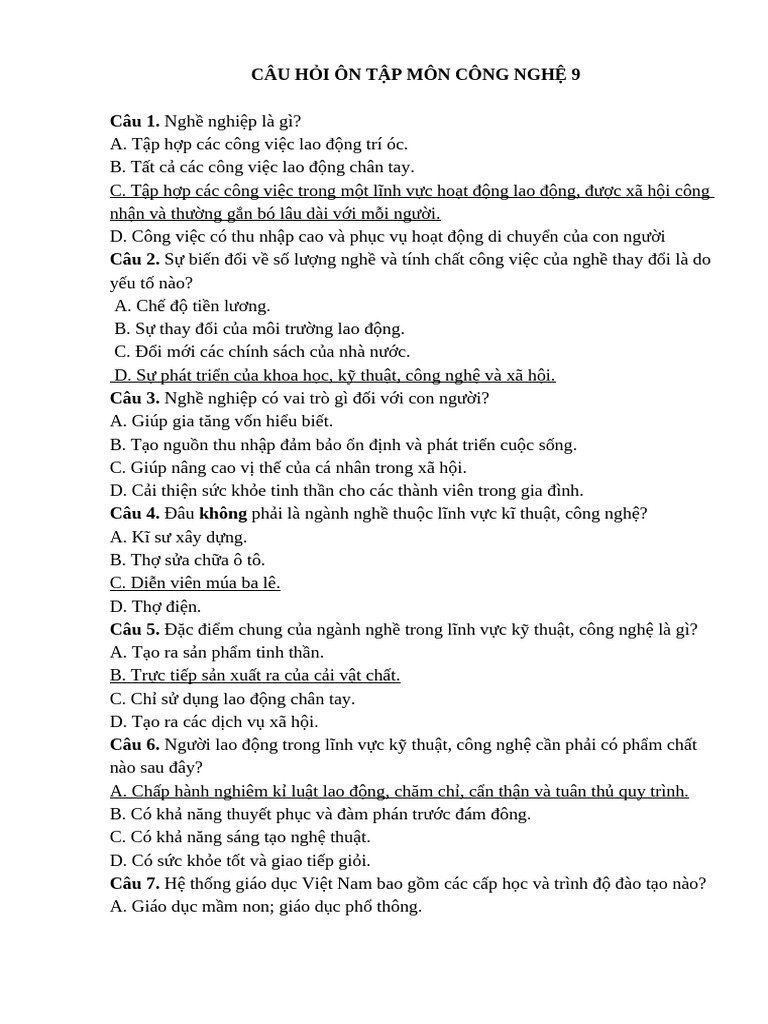 CÂU HỎI ÔN TẬP CN9 | PDF