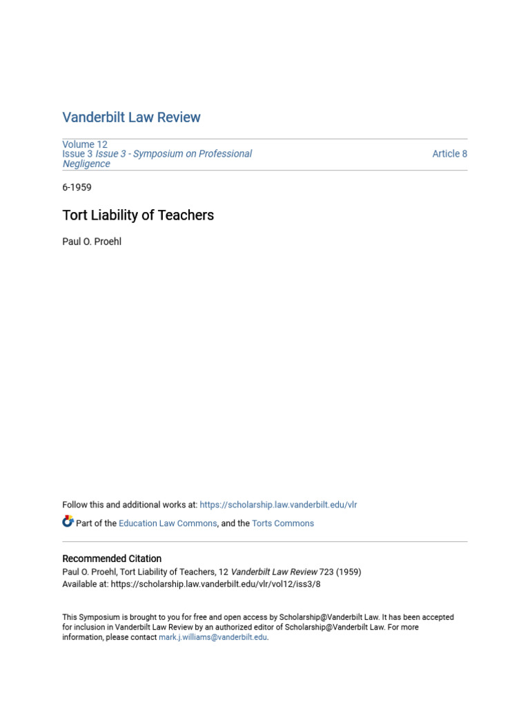 Teacher Tort Liability Explained | PDF | Tort | Negligence