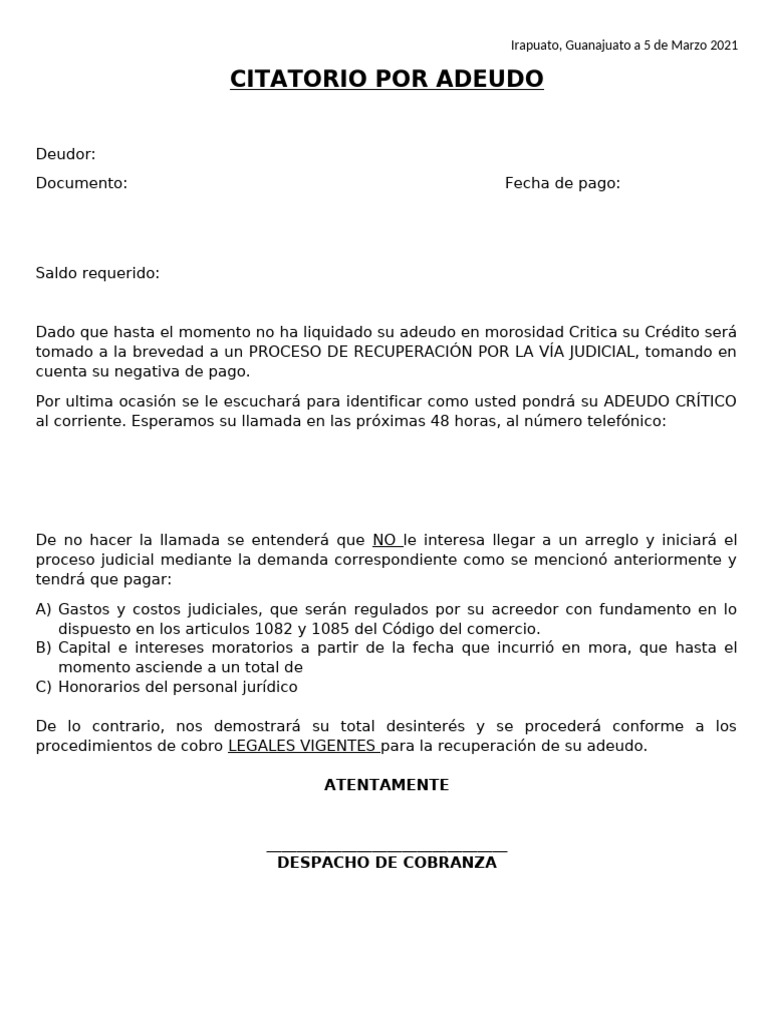 Citatorio de Adeudo | PDF