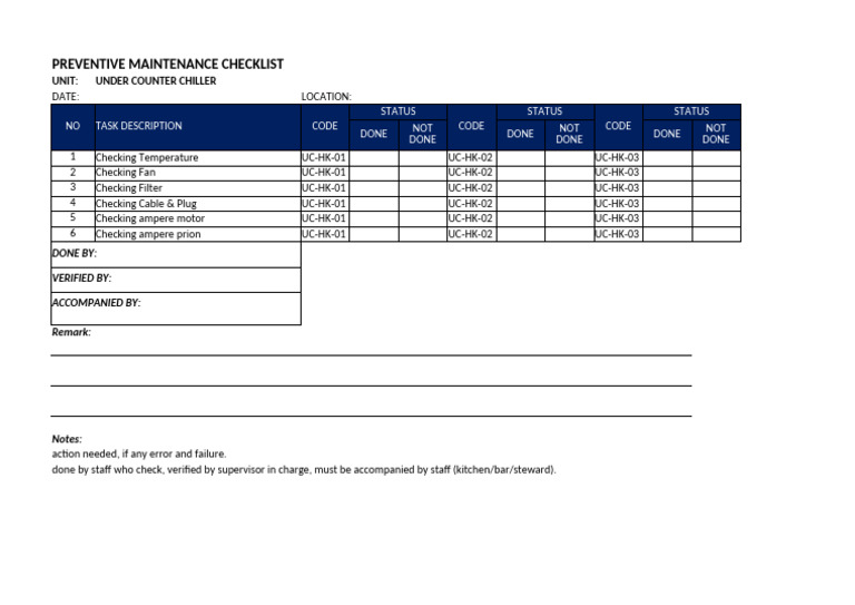 Undercounter Chiller - PREVENTIVE MAINTENANCE | PDF
