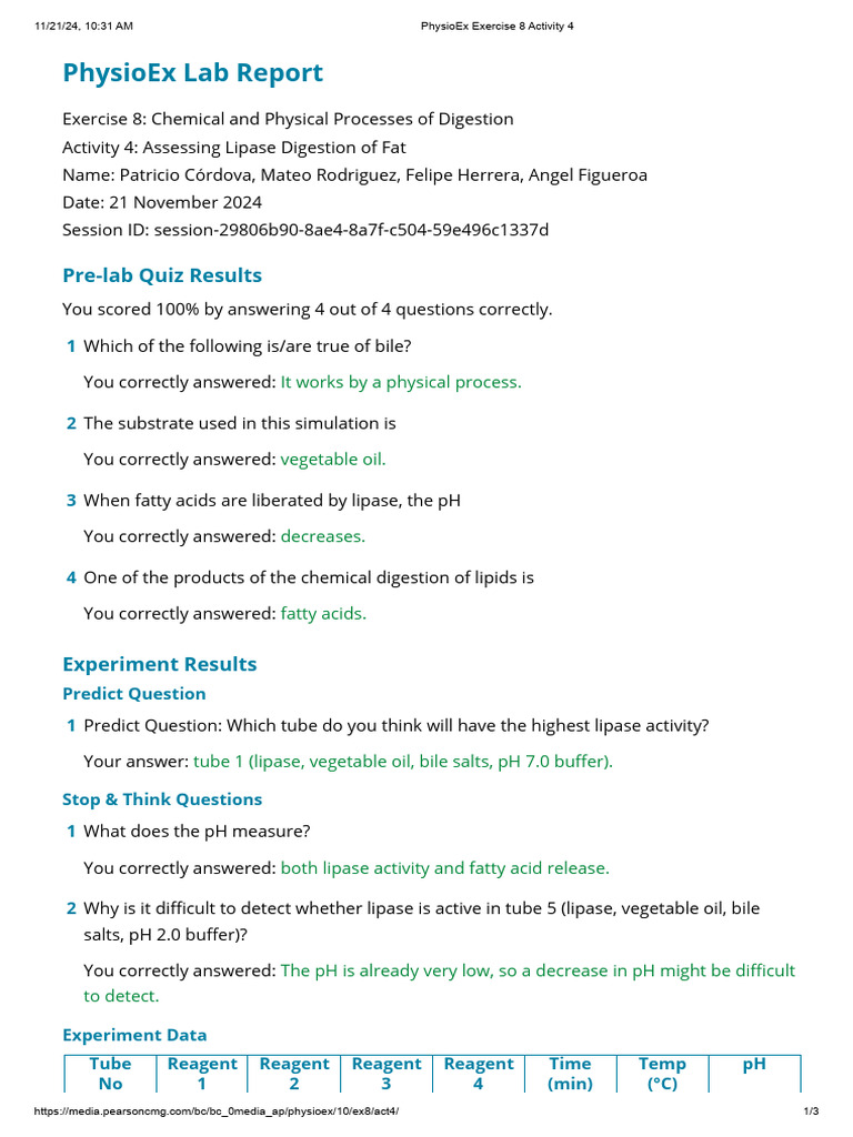 PhysioEx Exercise 8 Activity 4 | PDF | Bile | Buffer Solution